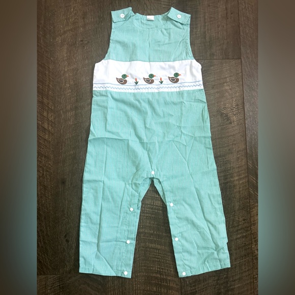 boutique | Matching Sets | Boys Green Gingham Smocked Mallard Ducks ...